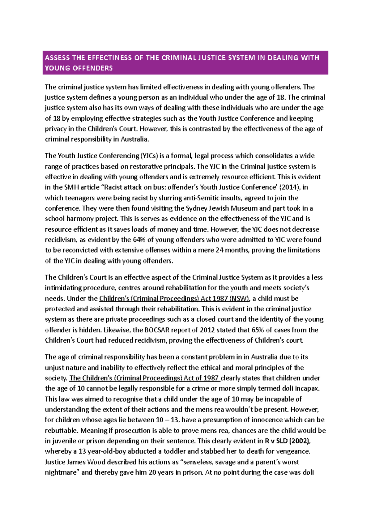 Young Offenders Essay - ASSESS THE EFFECTINESS OF THE CRIMINAL JUSTICE ...