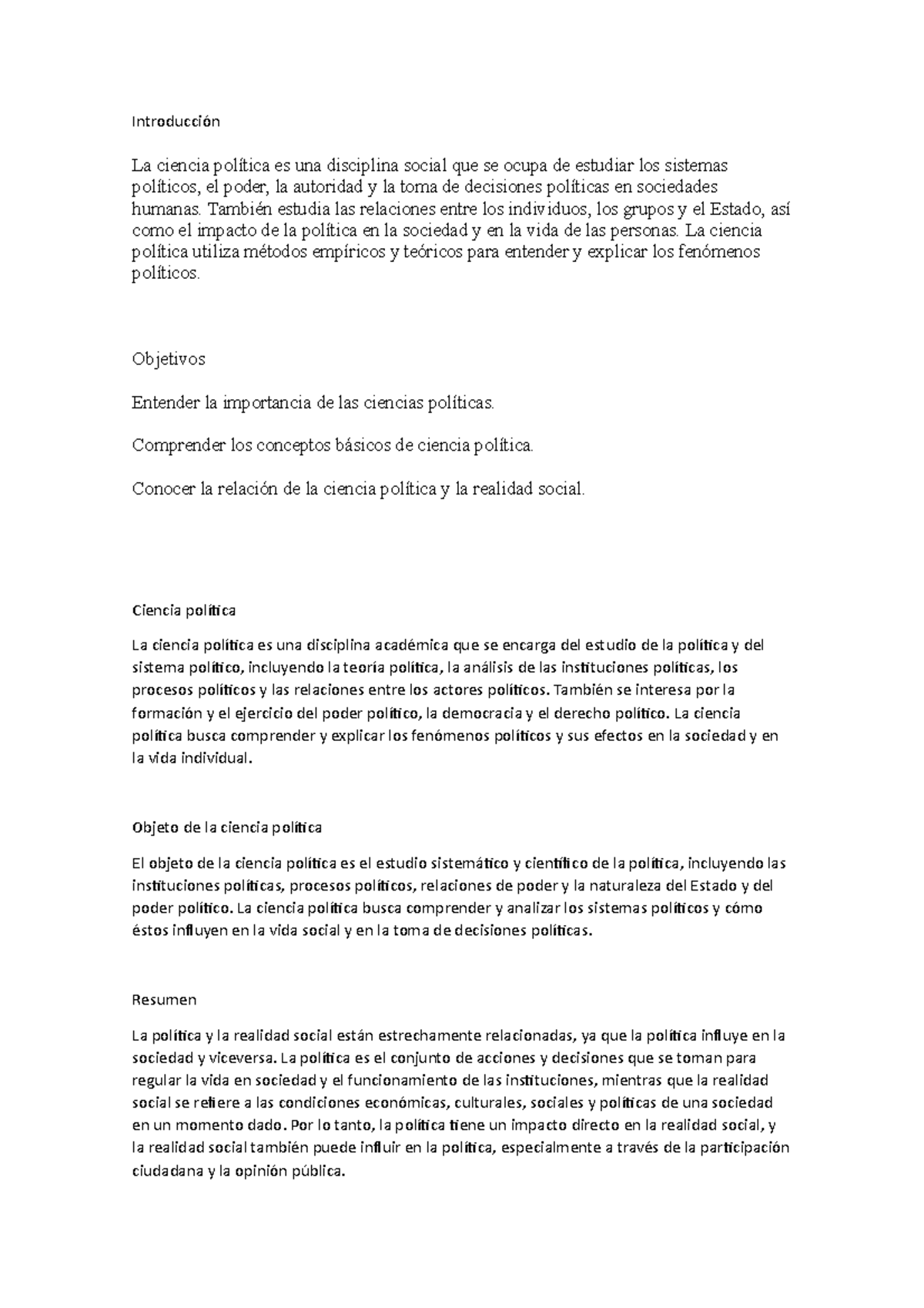 Introduccion ciencia politica - Introducción La ciencia política es una ...