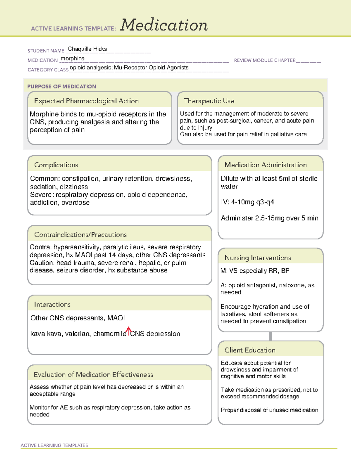 Med card morphine - med sheet for lab - ACTIVE LEARNING TEMPLATES ...