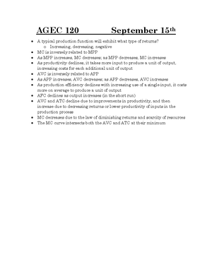 Agec 120 Notes October 6th - How do we get the market supply curve? o ...