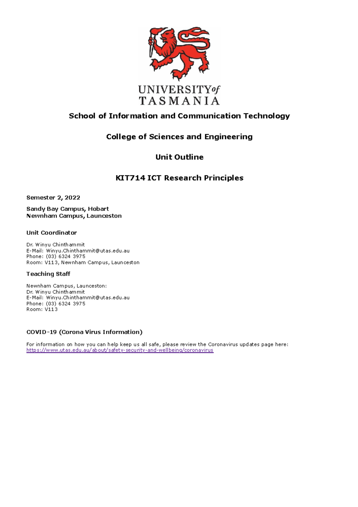 Unit Outline - School of Information and Communication Technology ...