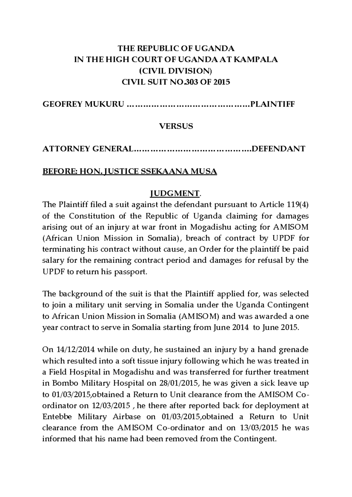 Judgment george mukuru vs ag - THE REPUBLIC OF UGANDA IN THE HIGH COURT ...