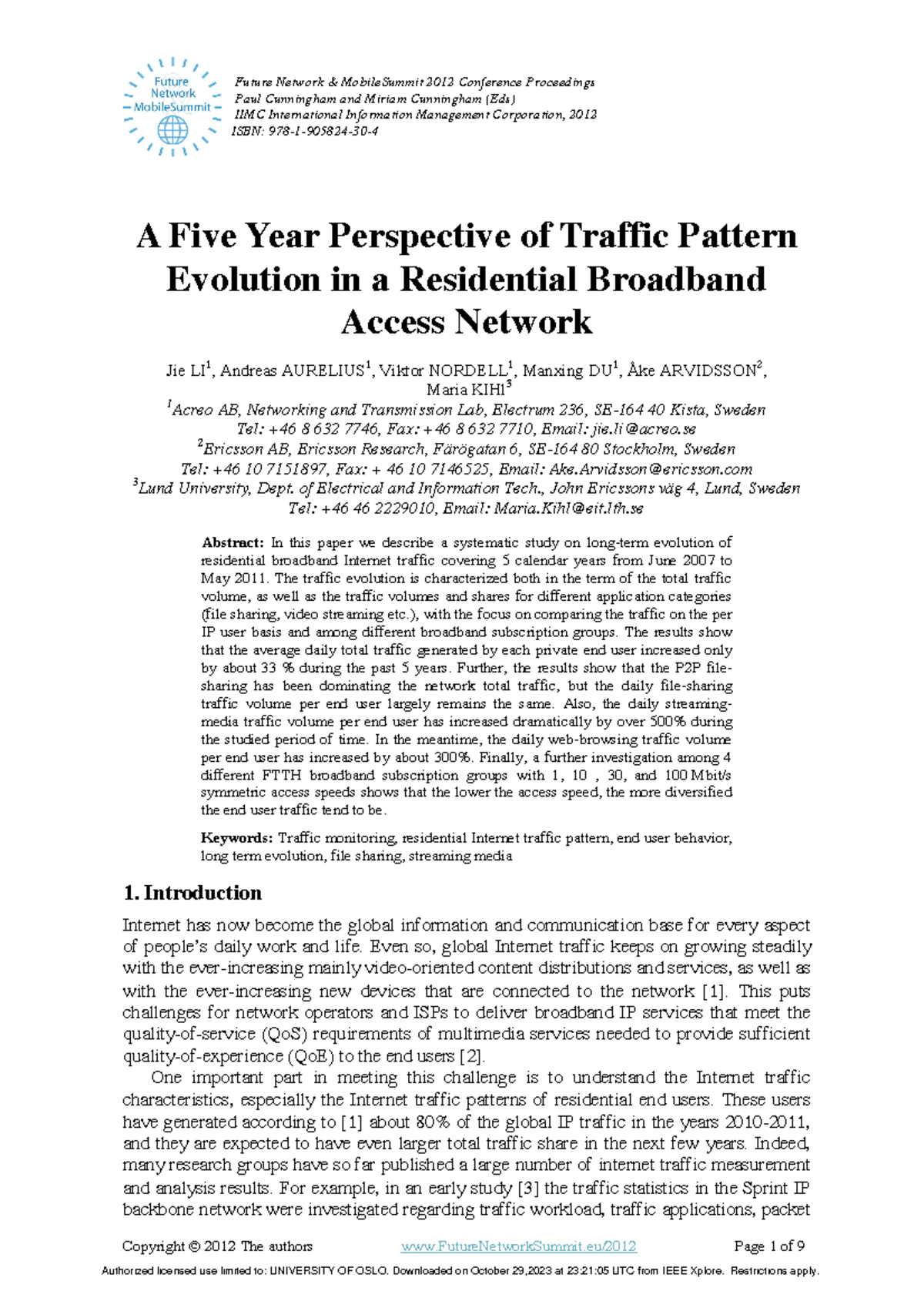 A five year perspective of traffic pattern evolution in a residential ...