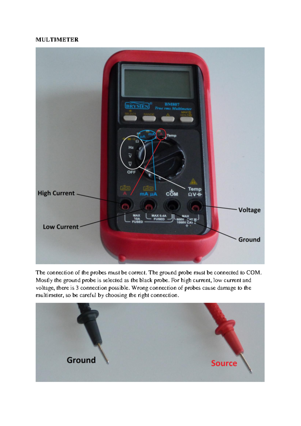 Experiment 11 12 13 - ...... - MULTIMETER The connection of the probes ...