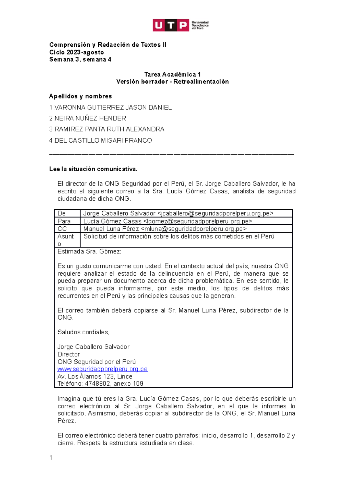 Tarea Academica 1 - uuij - Comprensión y Redacción de Textos II Ciclo 2023-agosto Semana 3 ...