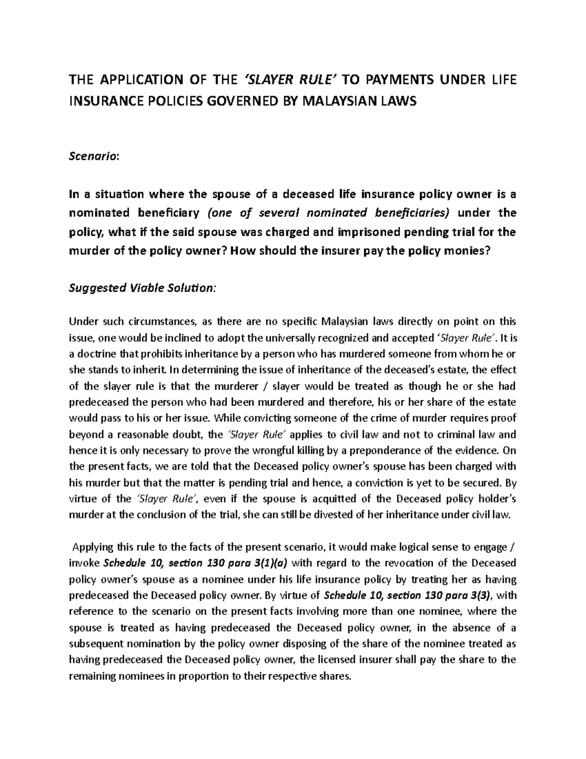 THE Application OF THE Slayer RULE TO PA - THE APPLICATION OF THE ...