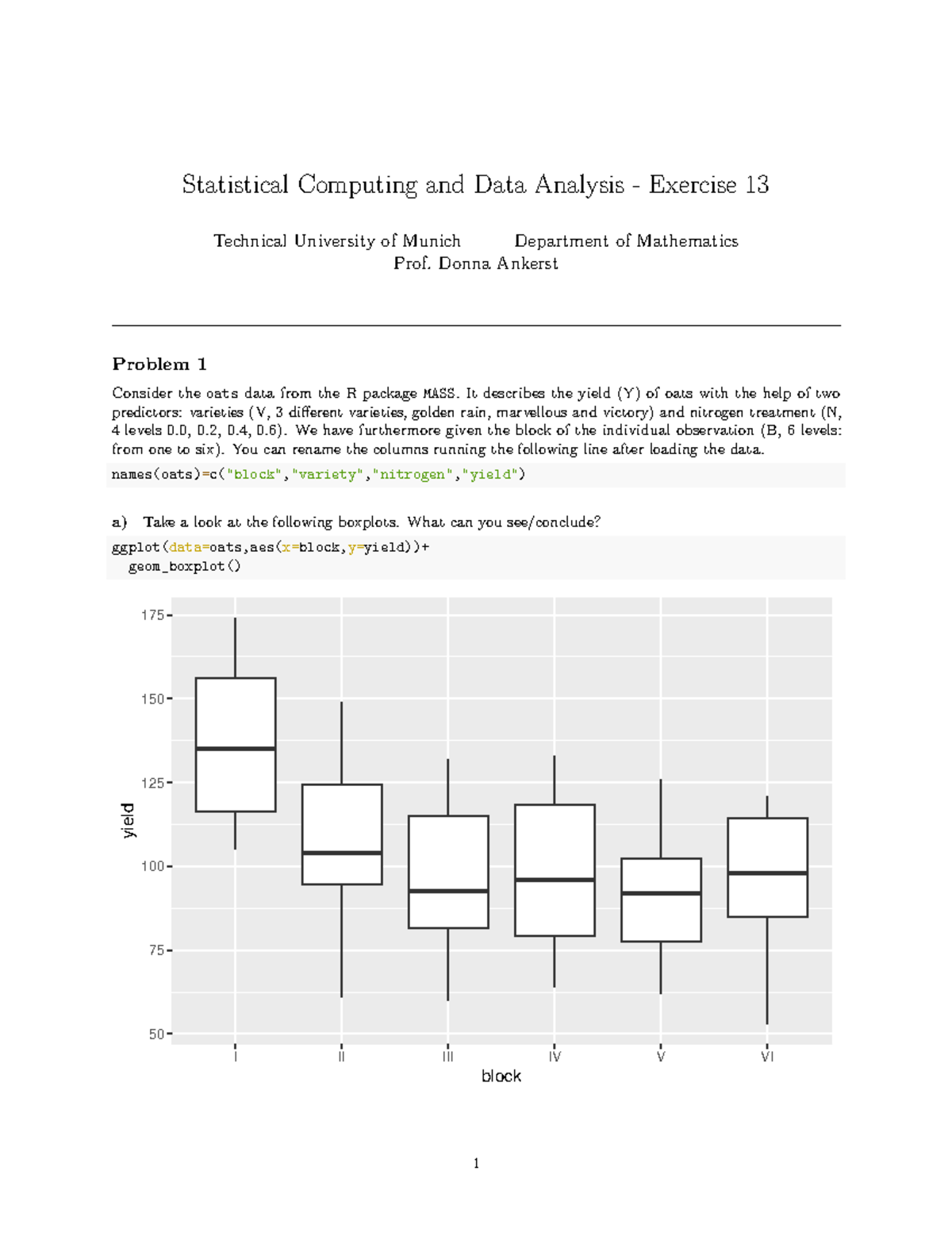 Problems 13 - Study Material Summer Semester - Statistical Computing and Data Analysis ...