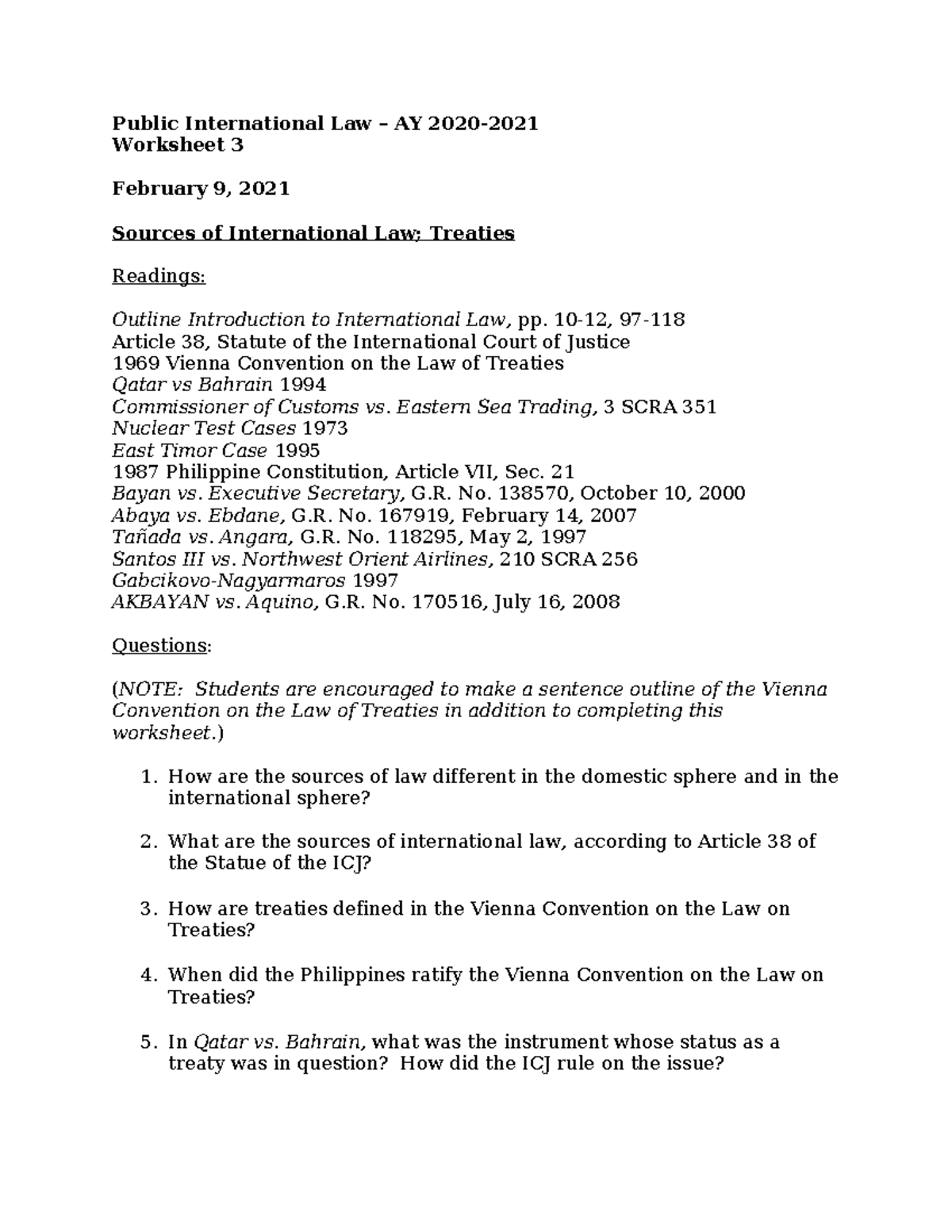 Worksheet 3 - Week 3 - Public International Law – AY 2020- Worksheet 3 ...