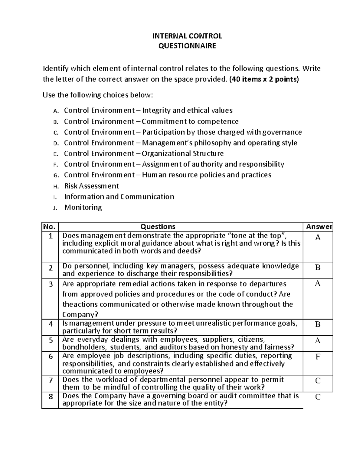 Task Performance - practice materials - INTERNAL CONTROL QUESTIONNAIRE ...