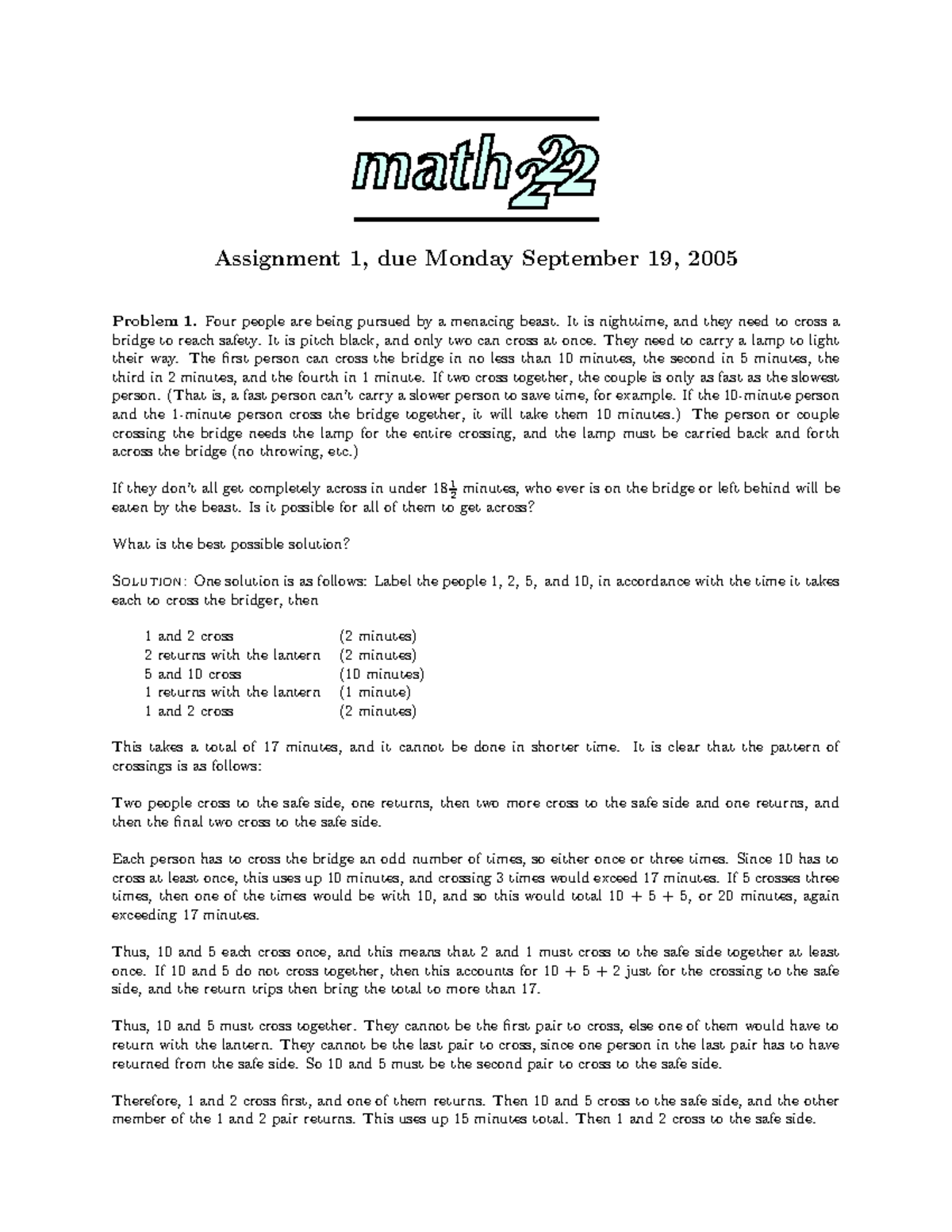 Soln1 - Assignment 1, due Monday September 19, 2005 Problem 1 people ...