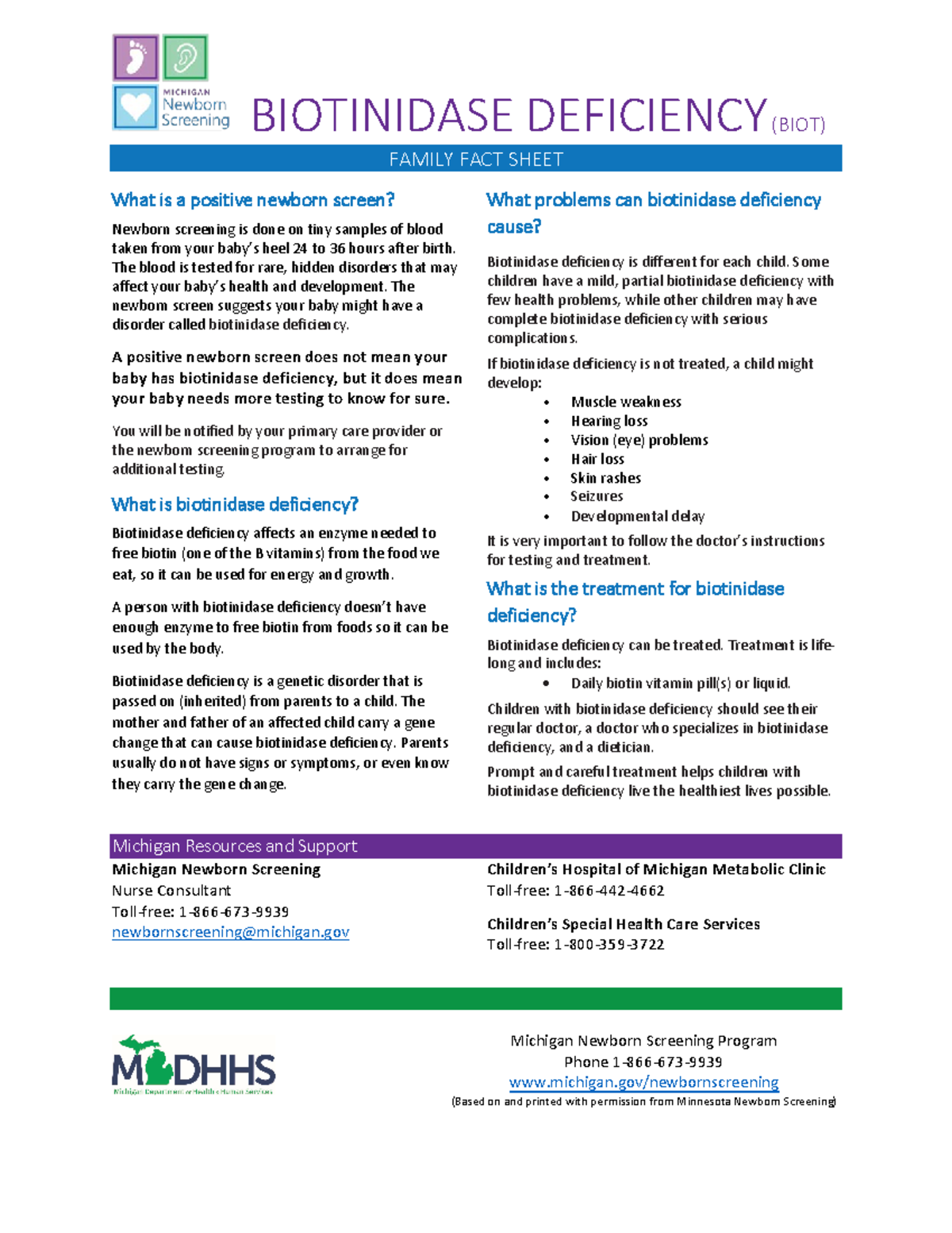 Biotinidase Deficiency - BIOTINIDASE DEFICIENCY (BIOT) FAMILY FACT ...