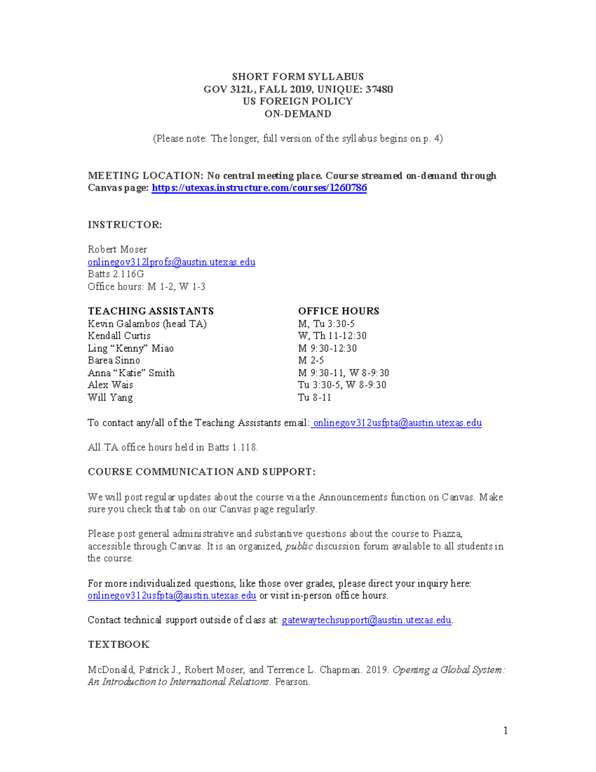 GOV312 Fall 2019 Syllabus Final - Warning: TT: undefined function: 32 SHORT FORM SYLLABUS GOV ...