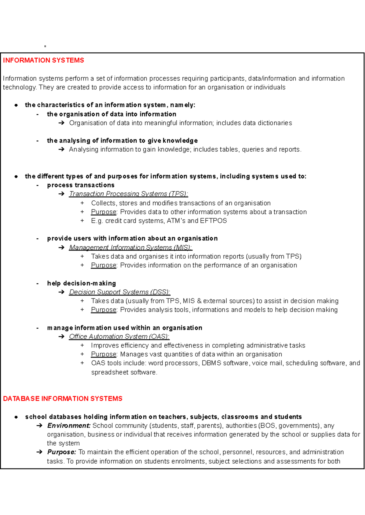 IPT Core Topic - Information Systems and Databases - " INFORMATION SYSTEMS Information systems ...