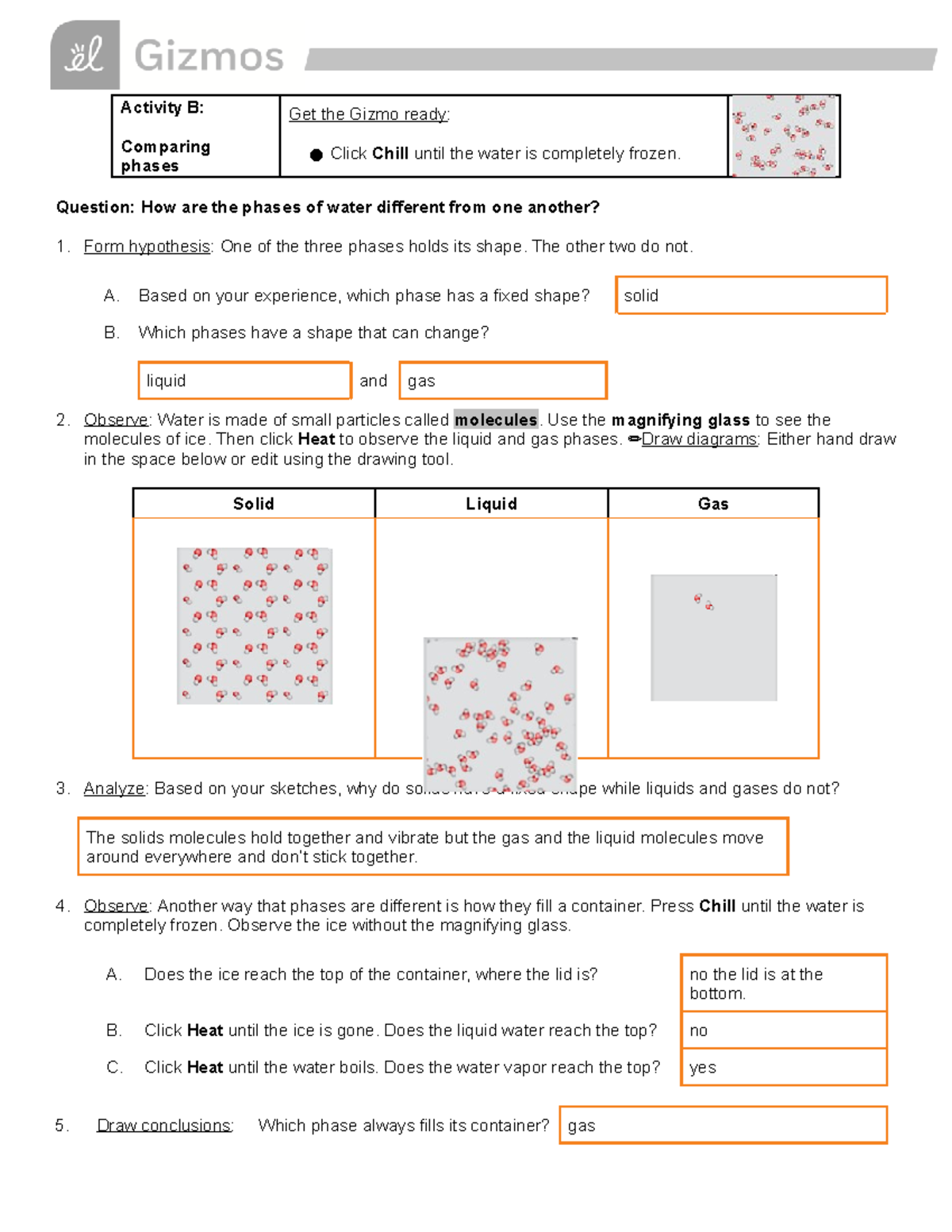 Explore Learning Gizmo - Phases Water Activity B - Studocu