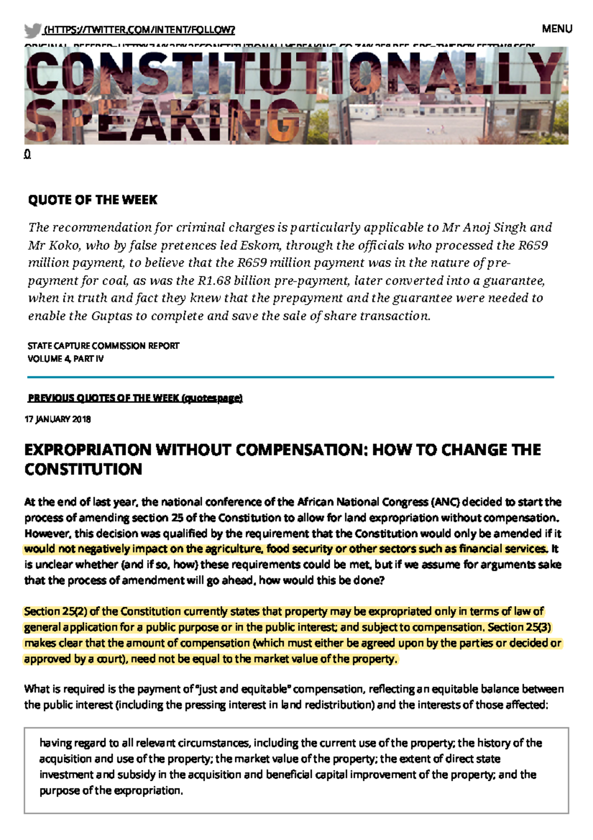 Expropriation without compensation how to change the Constitution ...