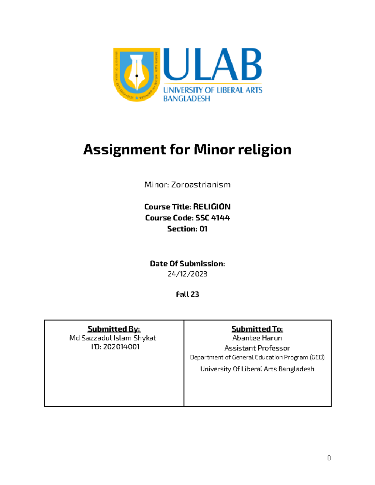 Assignment for Minor Religion(Zoroastrianism) - Assignment for Minor ...