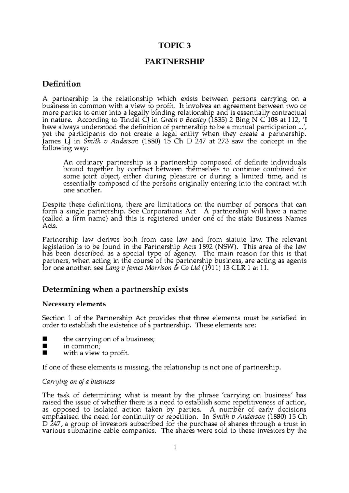 Exam Notes 3 - Partnership - TOPIC 3 PARTNERSHIP Definition A ...
