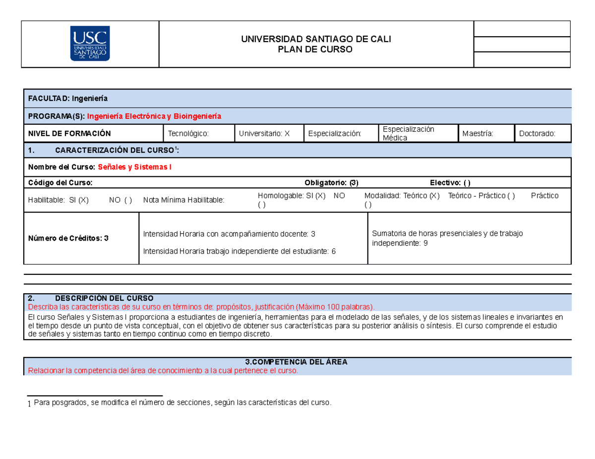Senales 1 - kklkl - PLAN DE CURSO FACULTAD: Ingeniería PROGRAMA(S ...