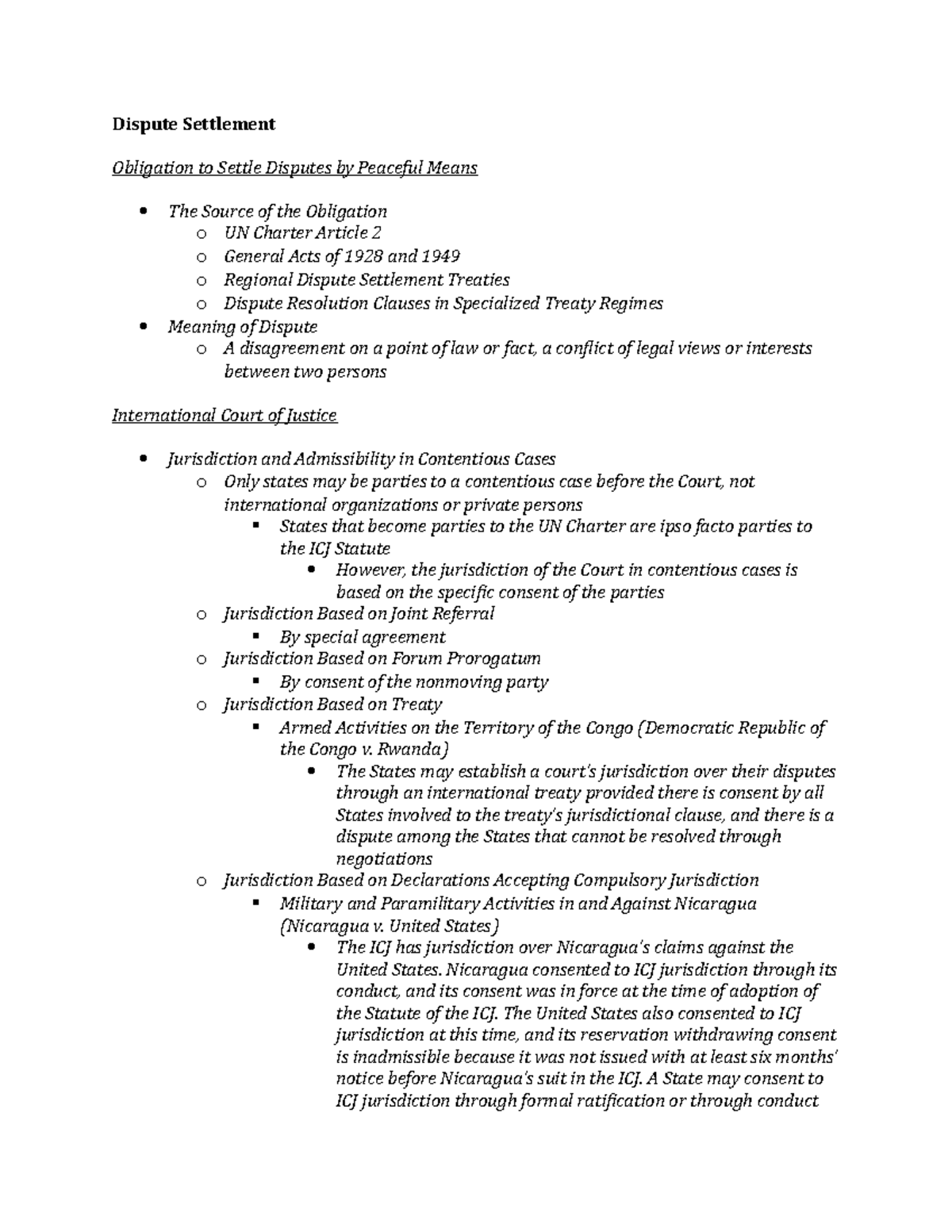 Dispute Settlement - Lecture Notes - Dispute Settlement Obligation to ...