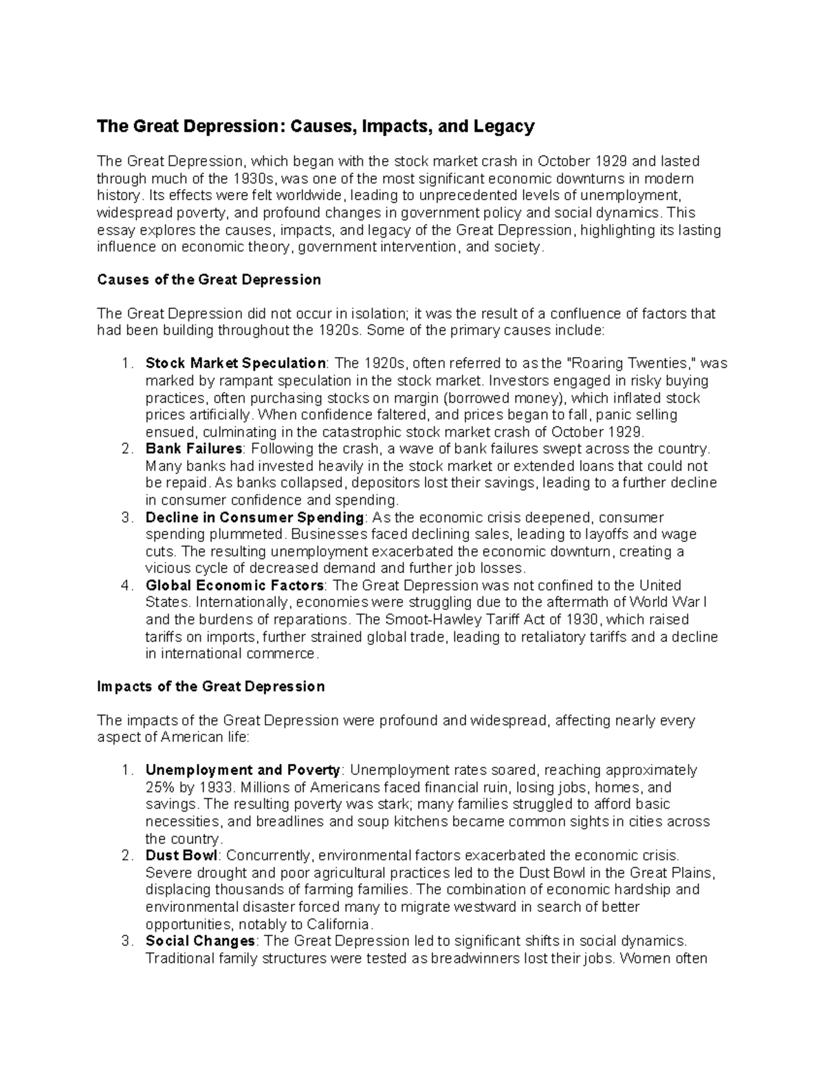 The Great Depression Causes, Impacts, and Legacy - Its effects were ...