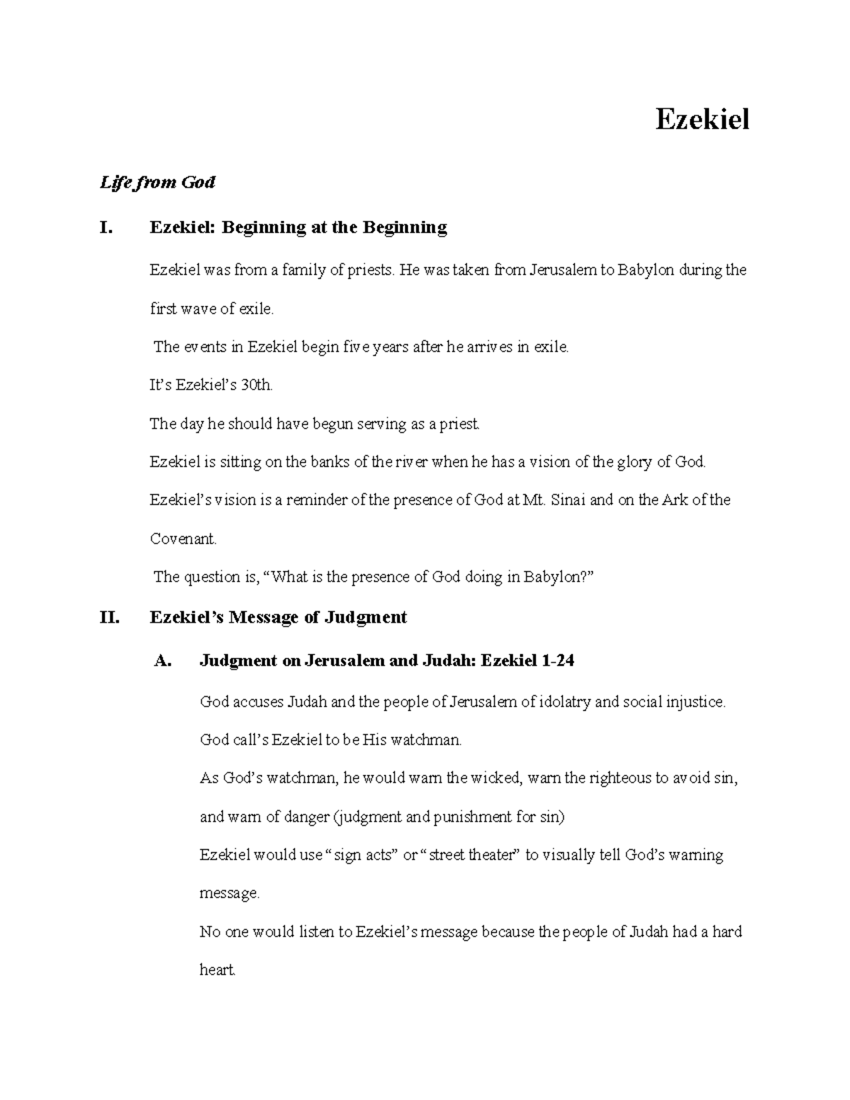 Ezekiel lecture notes-bibl 105 - Ezekiel Life from God I. Ezekiel ...