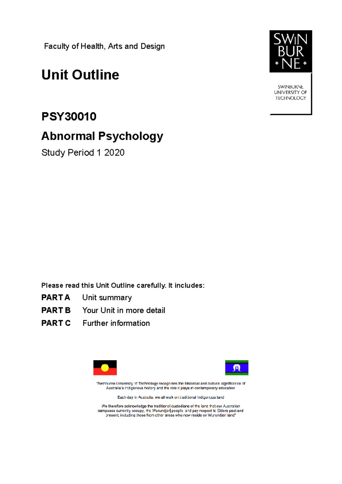 Abnormal Psychology Unit Outline 2020 - Faculty of Health, Arts and ...