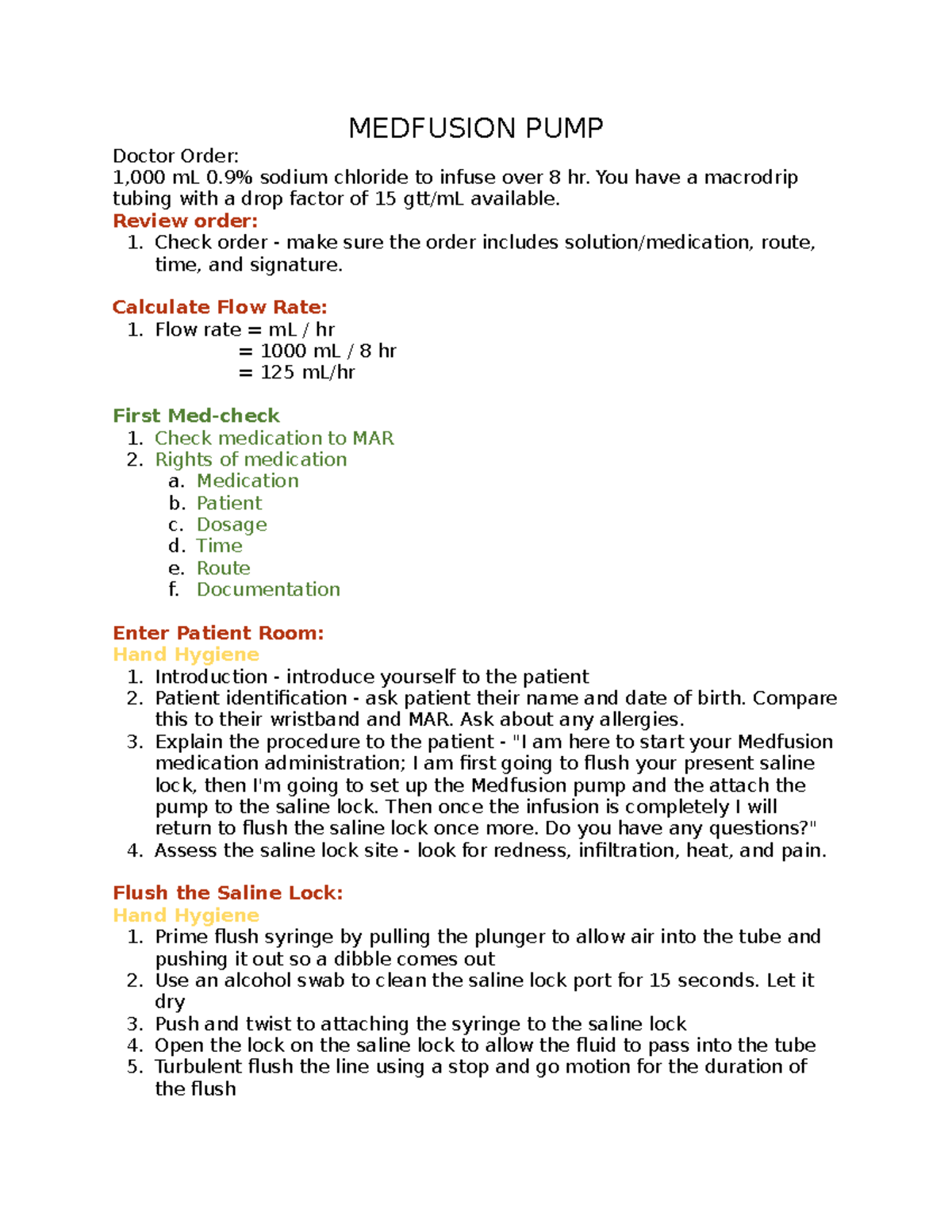 Medpump lab exam - MEDFUSION PUMP Doctor Order: 1,000 mL 0% sodium ...