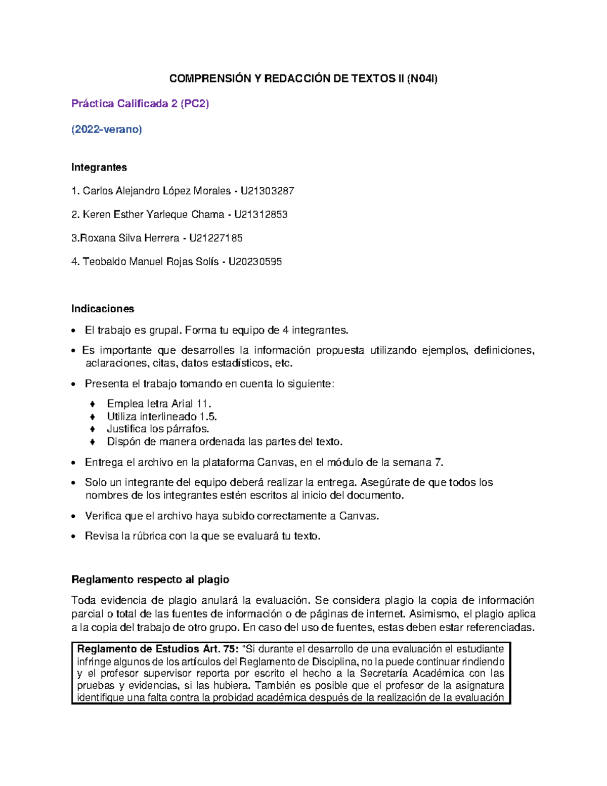 PC2 Final - REDACCION DE TEXTOS FINAL - COMPRENSIÓN Y REDACCIÓN DE TEXTOS II (N04I) Práctica ...