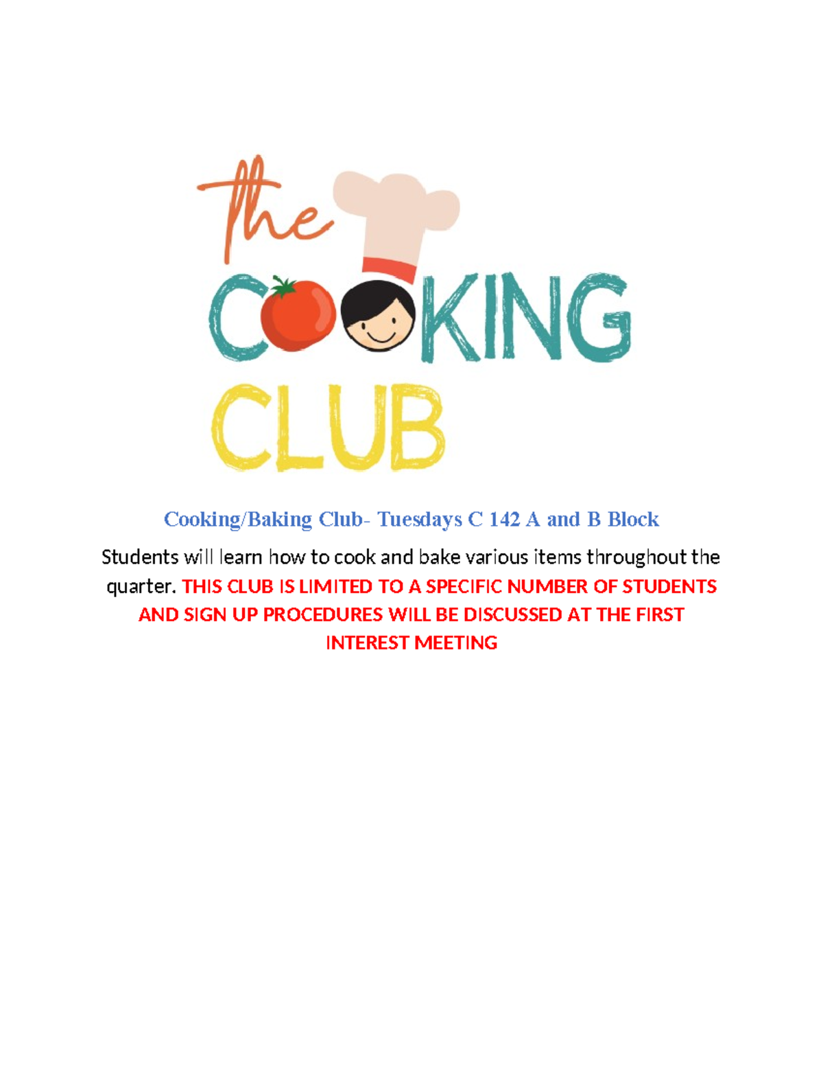 Cooking Club Link - homework - Cooking/Baking Club- Tuesdays C 142 A ...