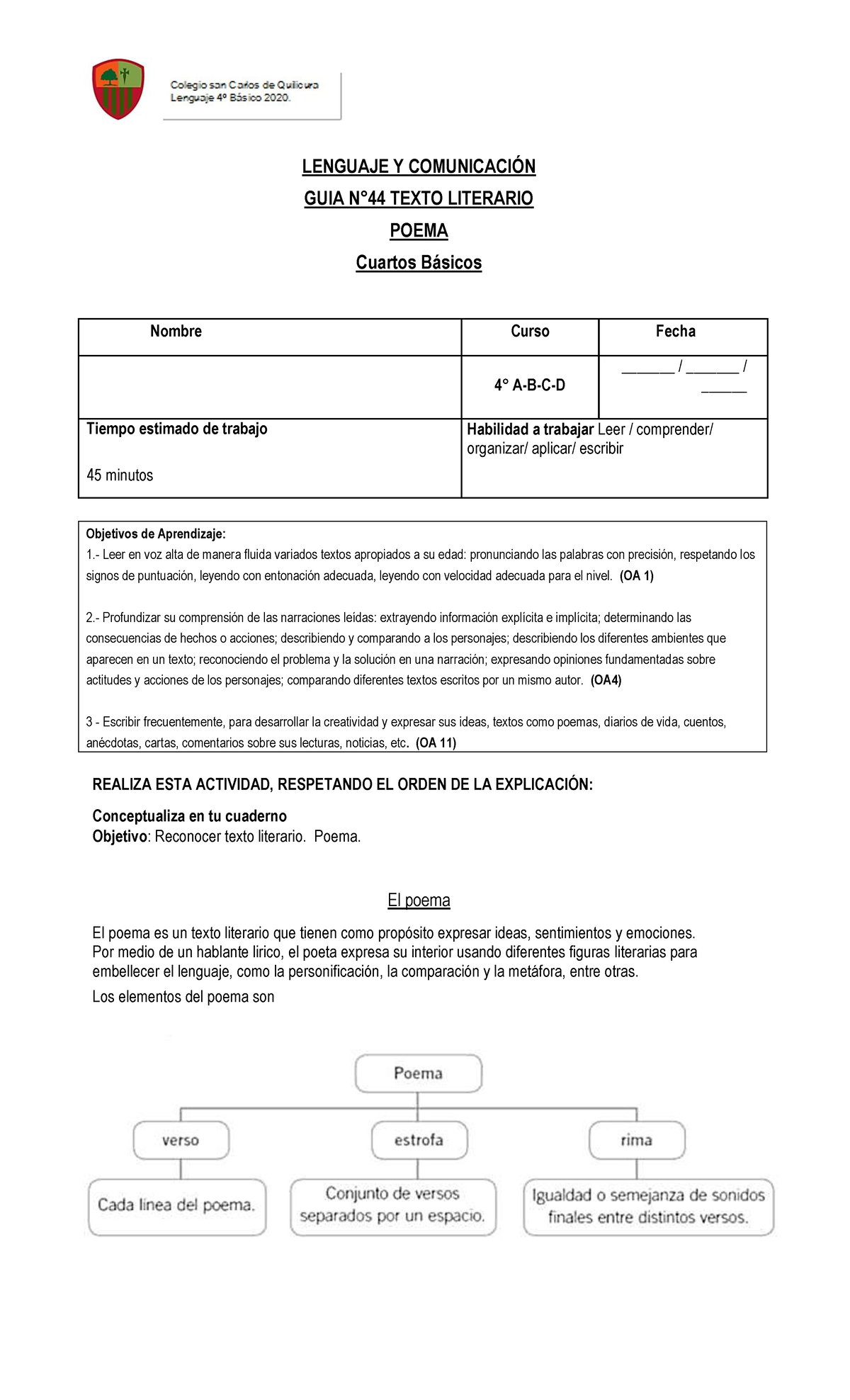 Guia de poemas - es una guía para trabajar con alumnos de 4° básico, el ...