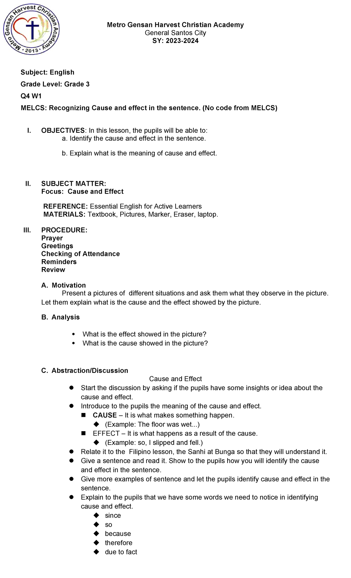 ENG Q4 W1 - SUFFIC LESSOMN PLAN - Metro Gensan Harvest Christian ...