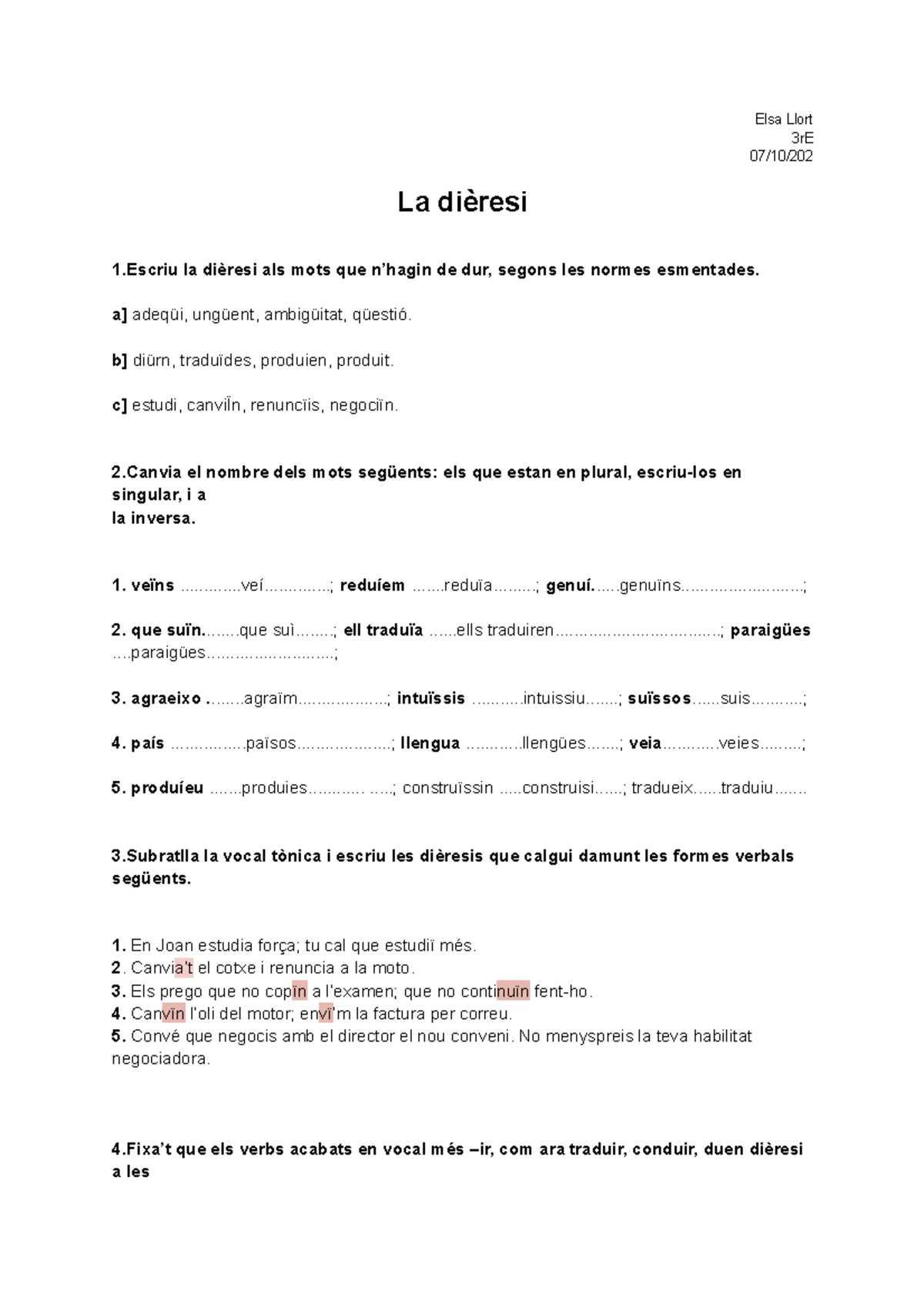 Catala - Ejercicios de 4to eso para repasar. - Elsa Llort 3rE 07/10/ La ...