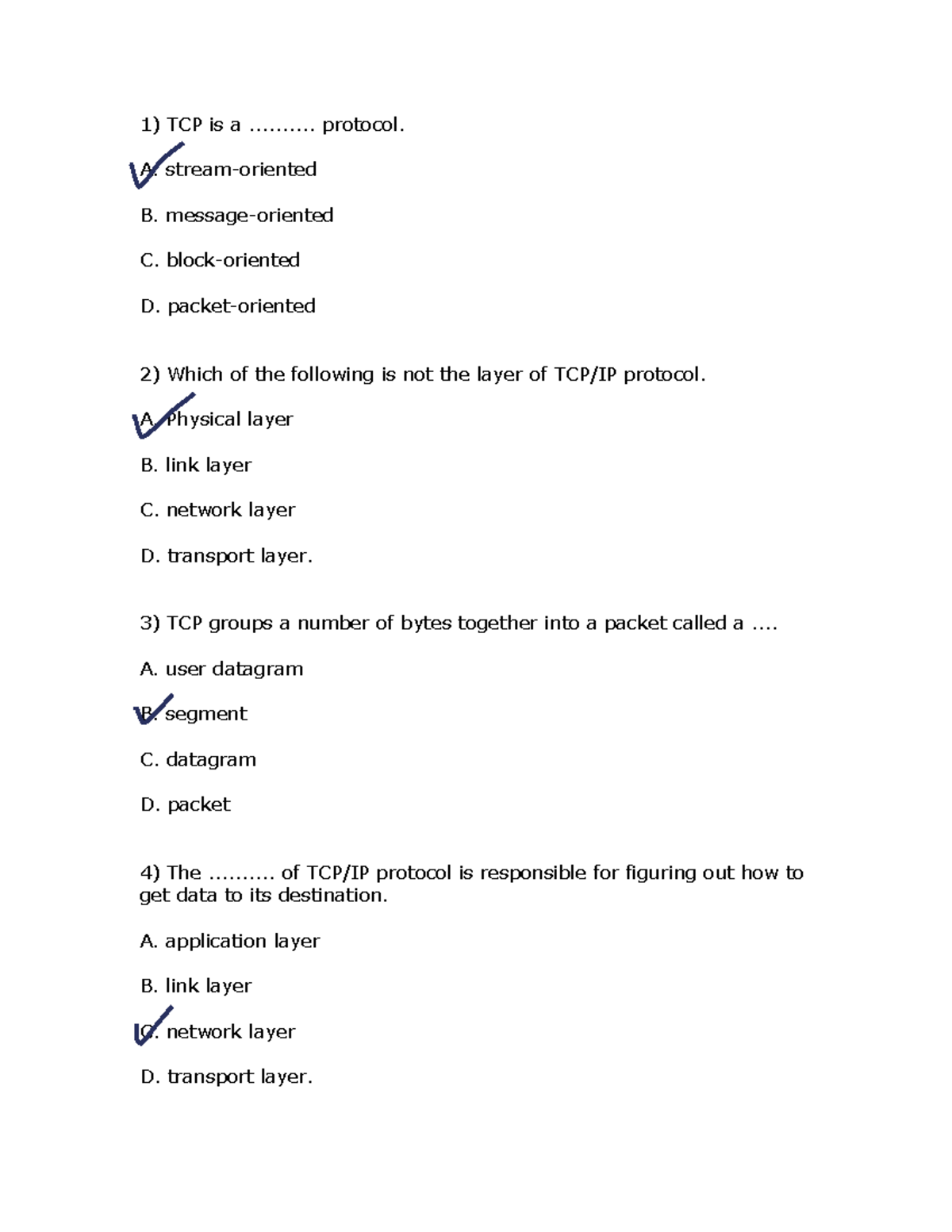 MCQ- IP - Summary Computer Architecture - TCP is a .......... protocol. A. stream-oriented B ...