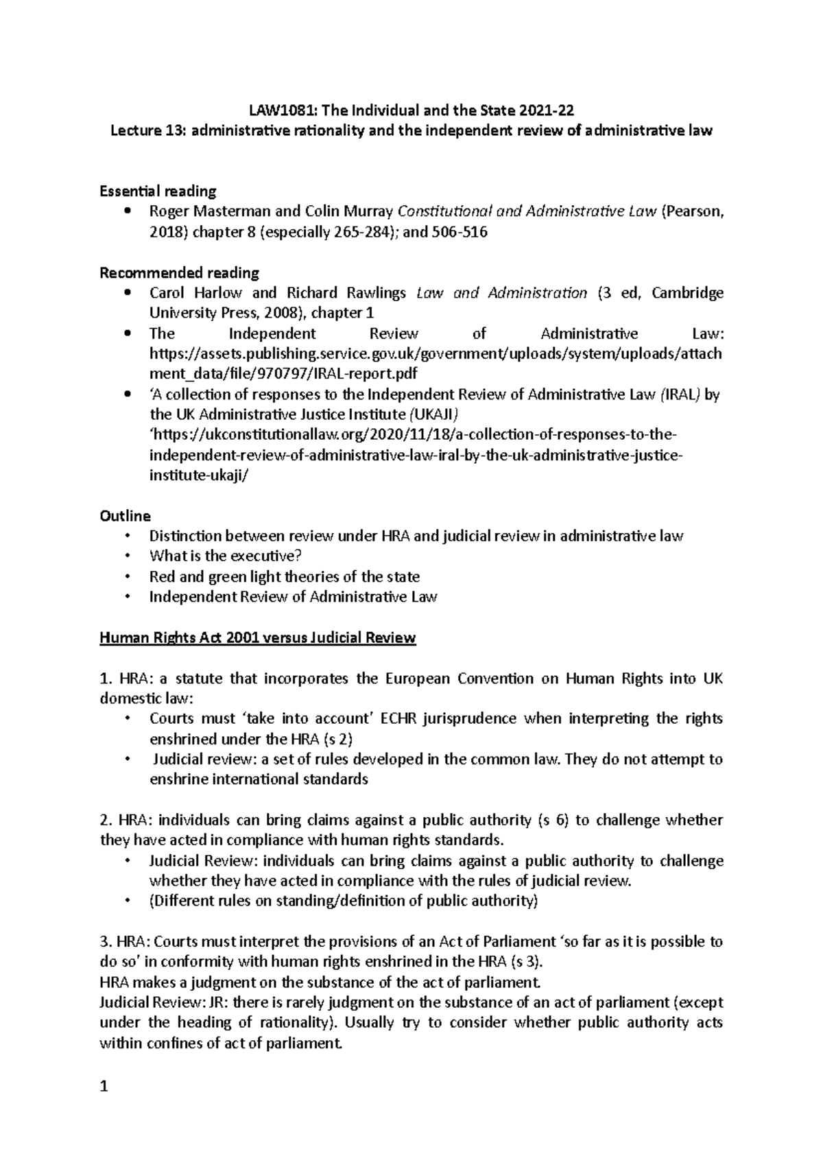 13. Administrative rationality LN - LAW1081: The Individual and the ...
