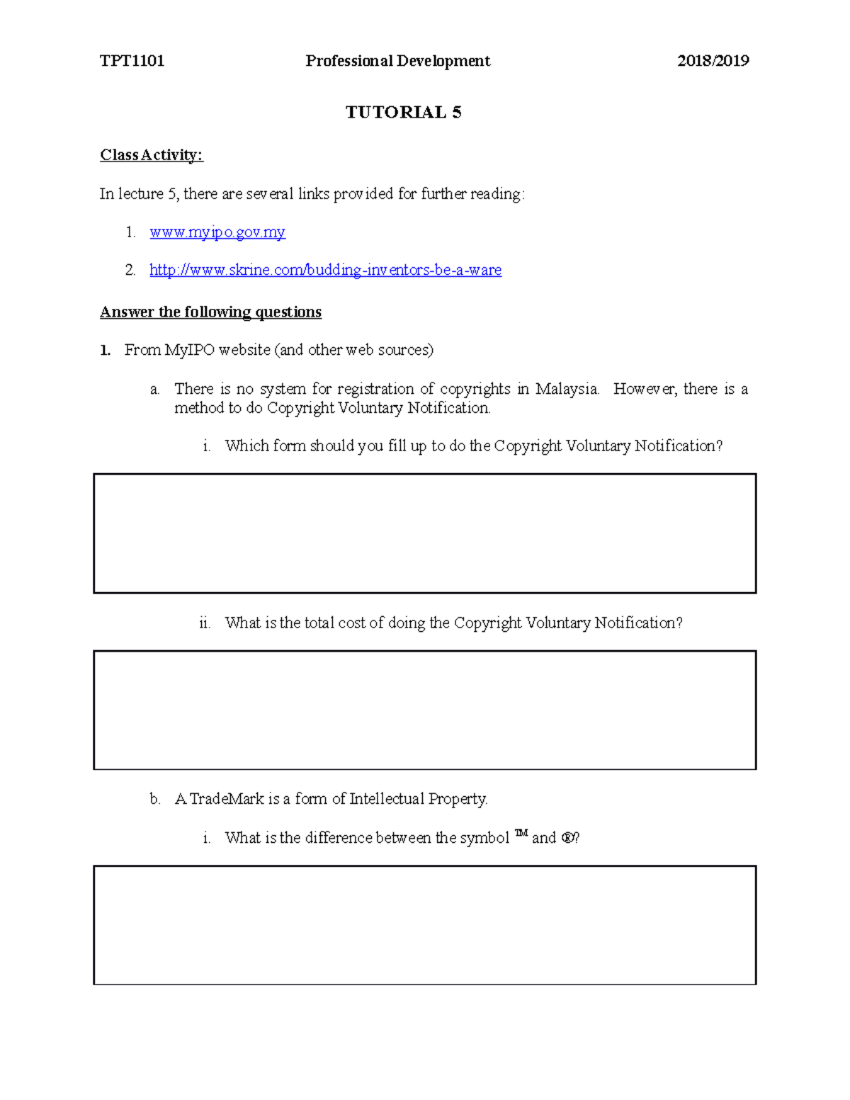 Tutorial 5 Question - TPT1101 Professional Development 2018/2019 ...