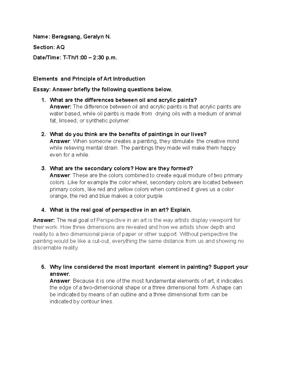 Elements and Principles of Art Introduction - Name: Beragsang, Geralyn ...