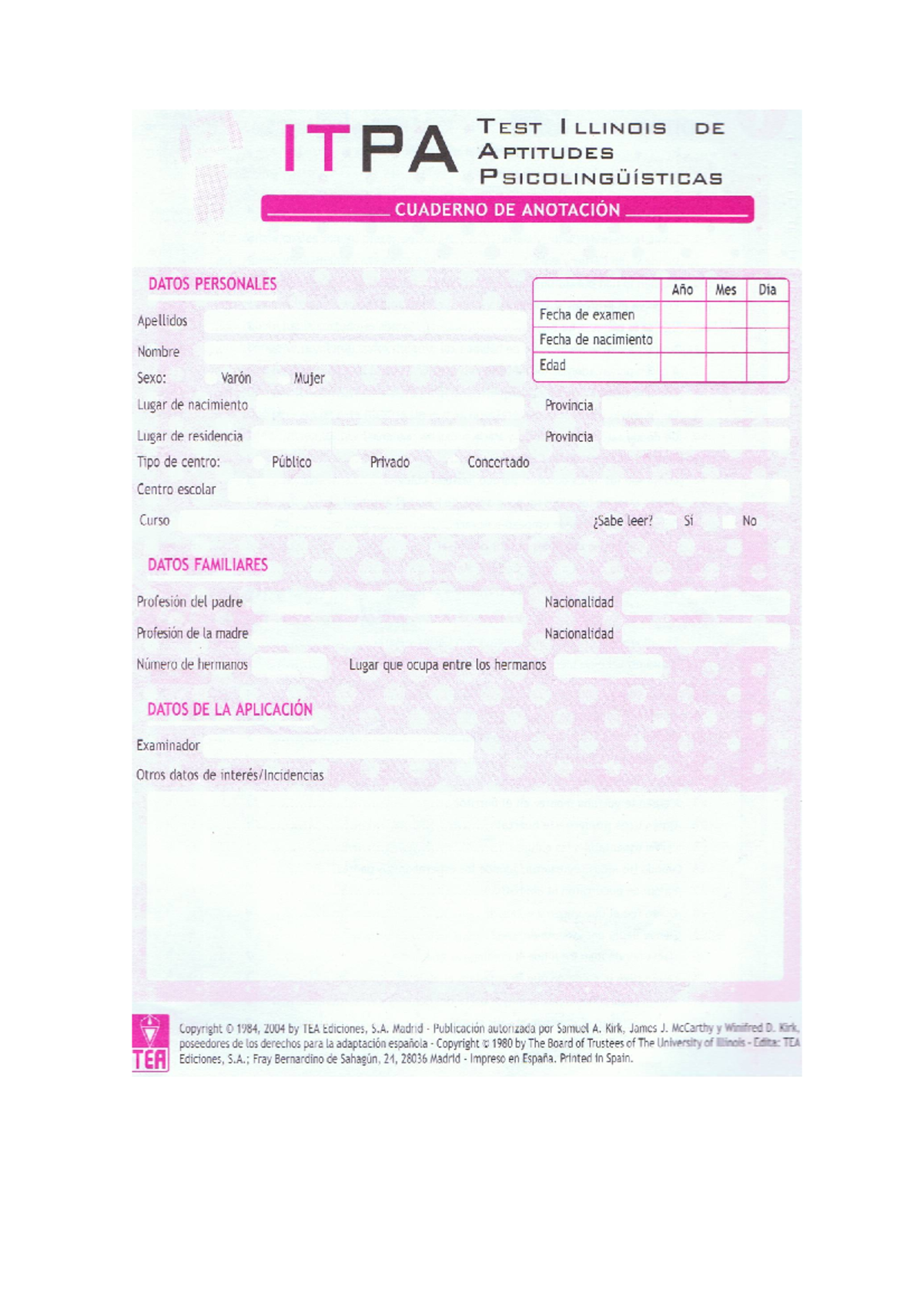 Cuaderno de Anotación ITPA - Fonoaudiologia - Studocu