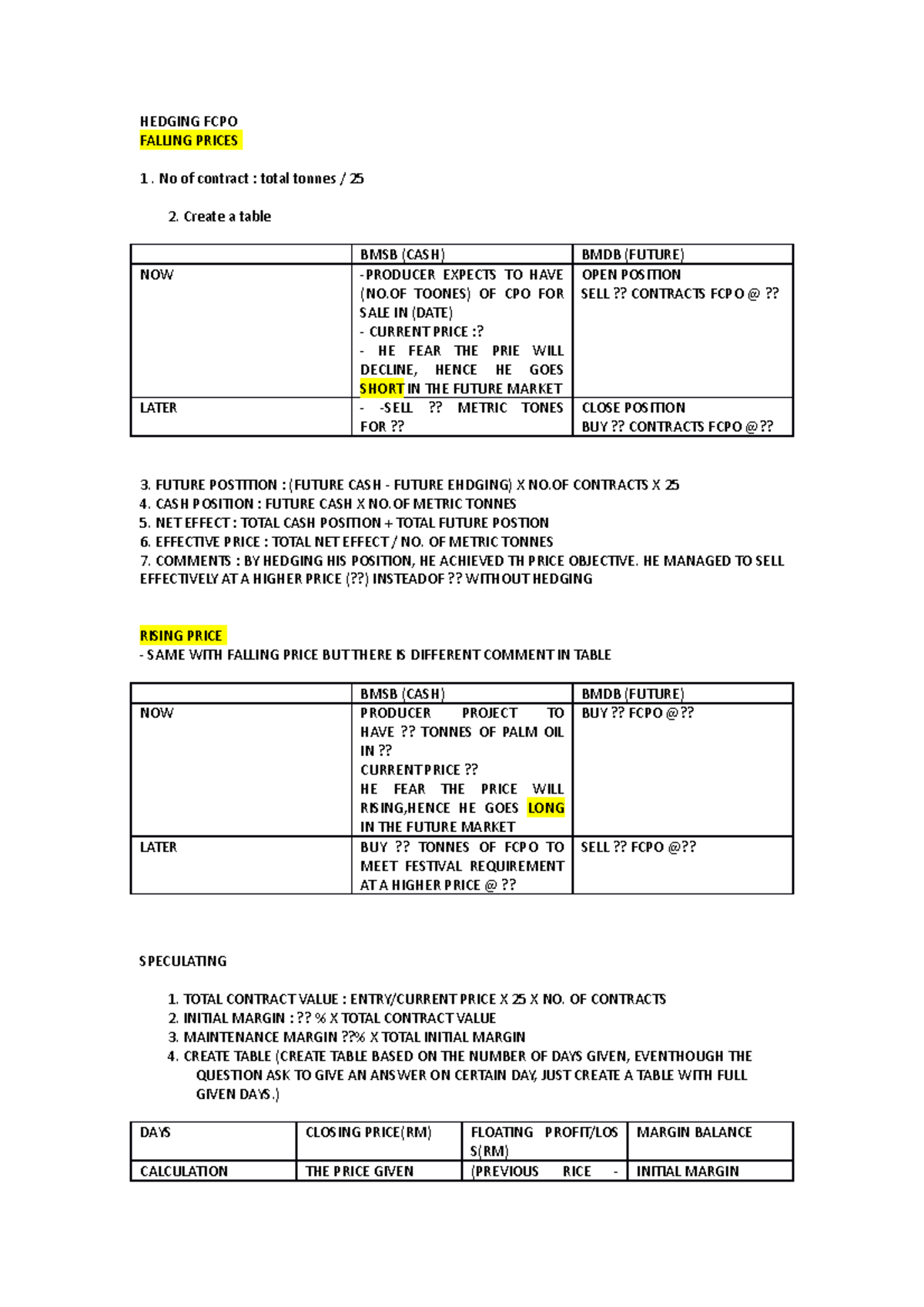 Hedging FCPO - just a little assignment - HEDGING FCPO FALLING PRICES ...