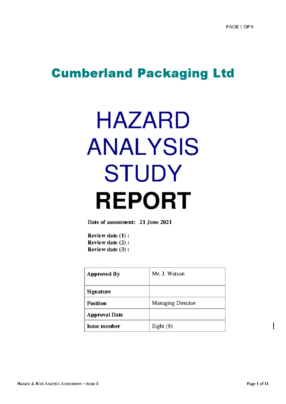 HARA study report - riesgos - Cumberland Packaging Ltd HAZARD ANALYSIS ...