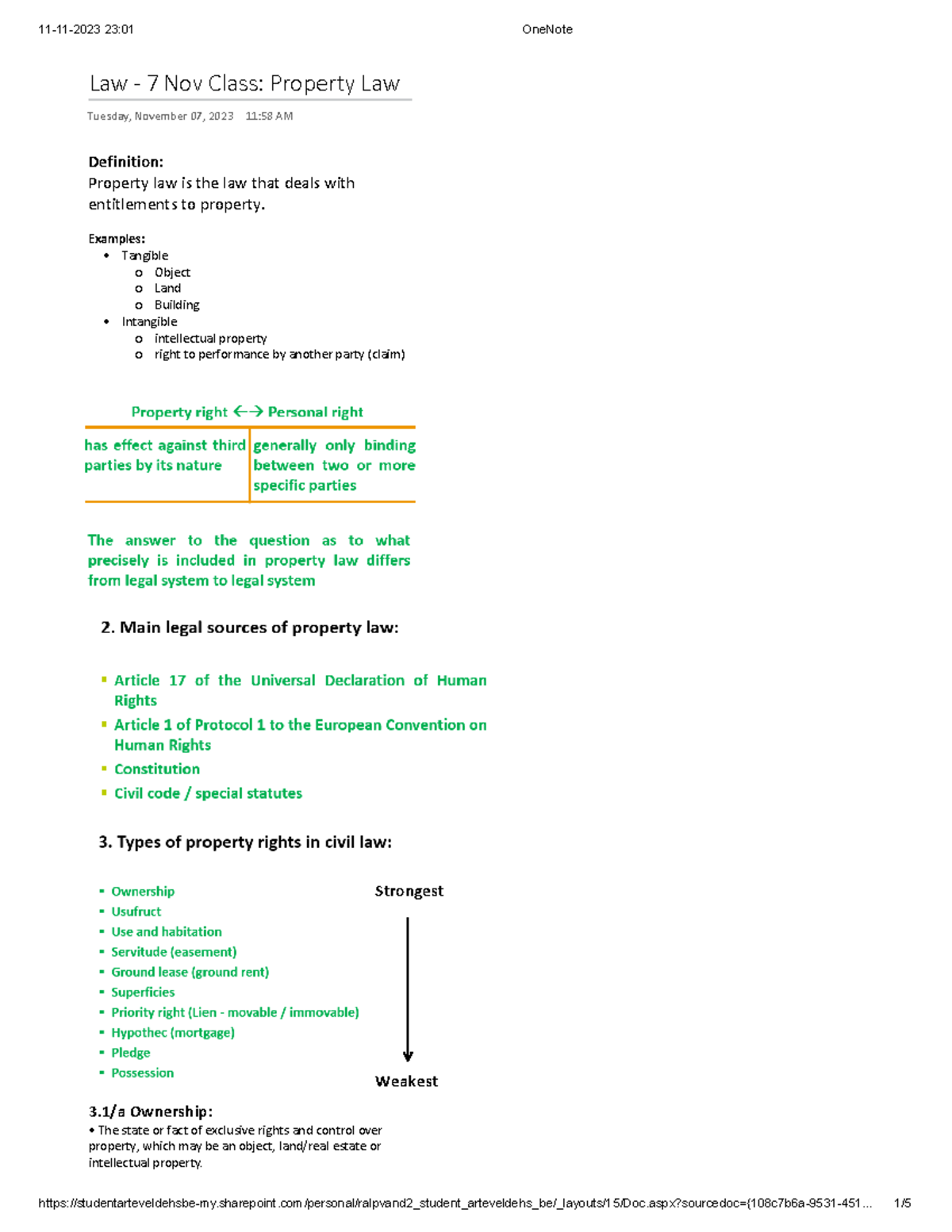 LAW - Property Law - Brief pwp summary - Law - 7 Nov Class: Property ...