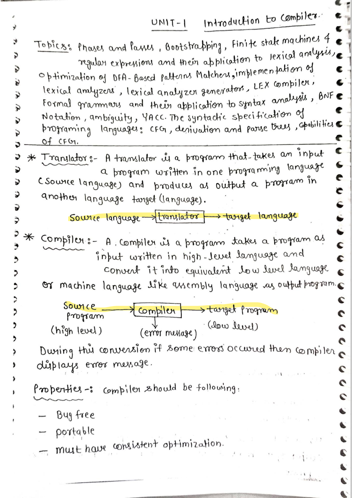 Compiler design - UNIT. I Introduction to compiler Topics: Phases and ...