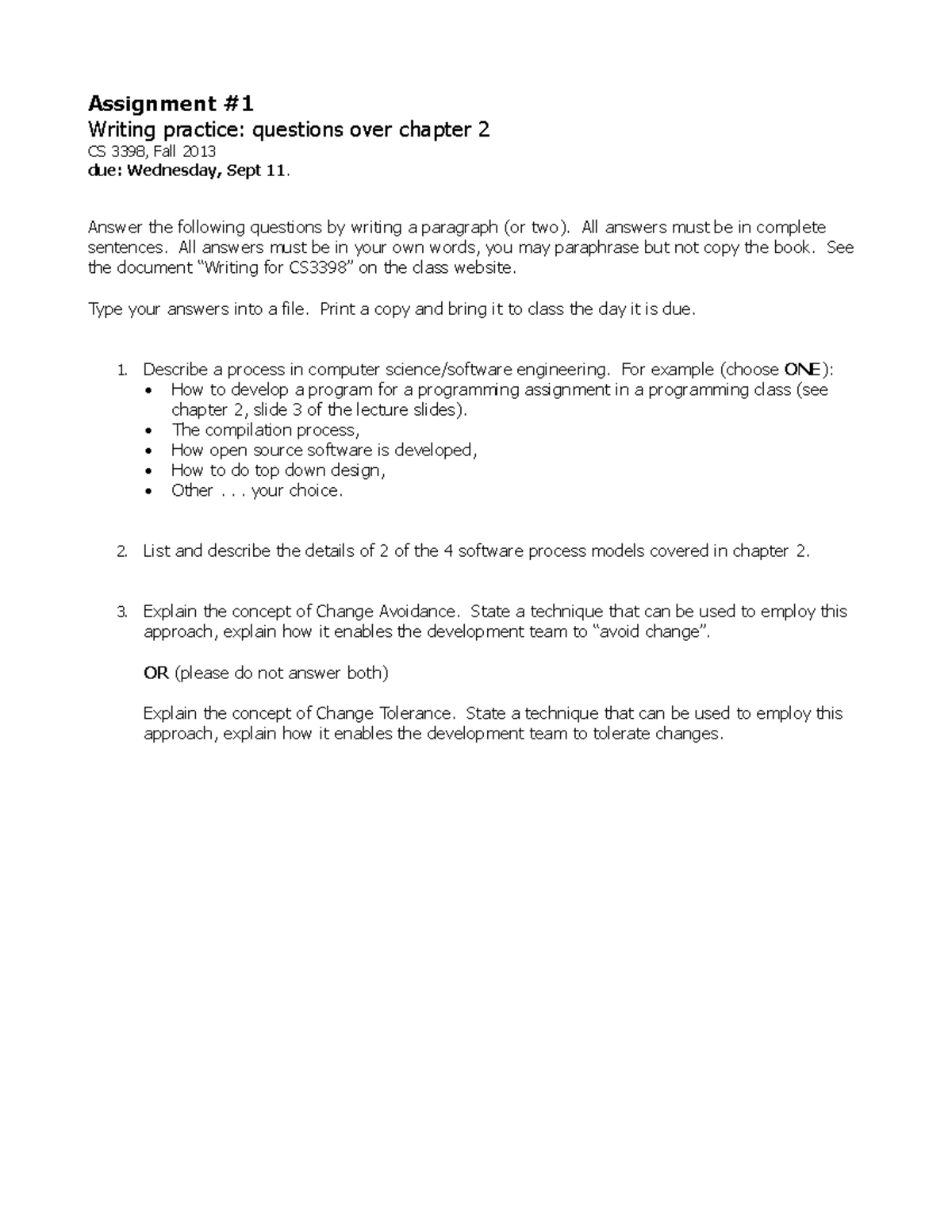 Assignment 1 - CS 3398 - Assignment Writing practice: questions over ...