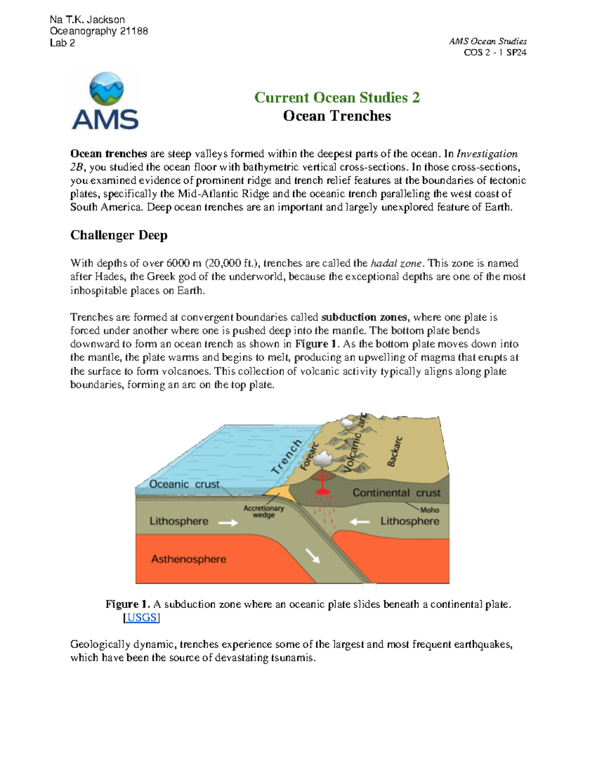 Ocean Studies lab 2 - e-lab - AMS Ocean Studies COS 2 - 1 SP Current ...