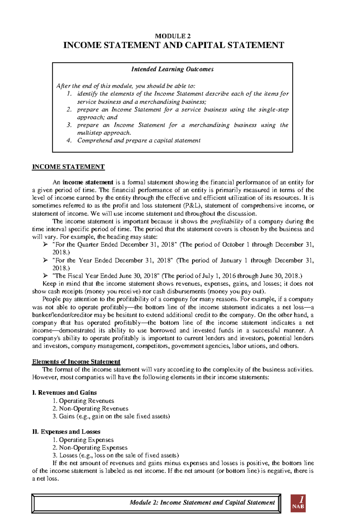 Module-2 Income-Statement-and-Capital-Statement - Module 2: Income ...