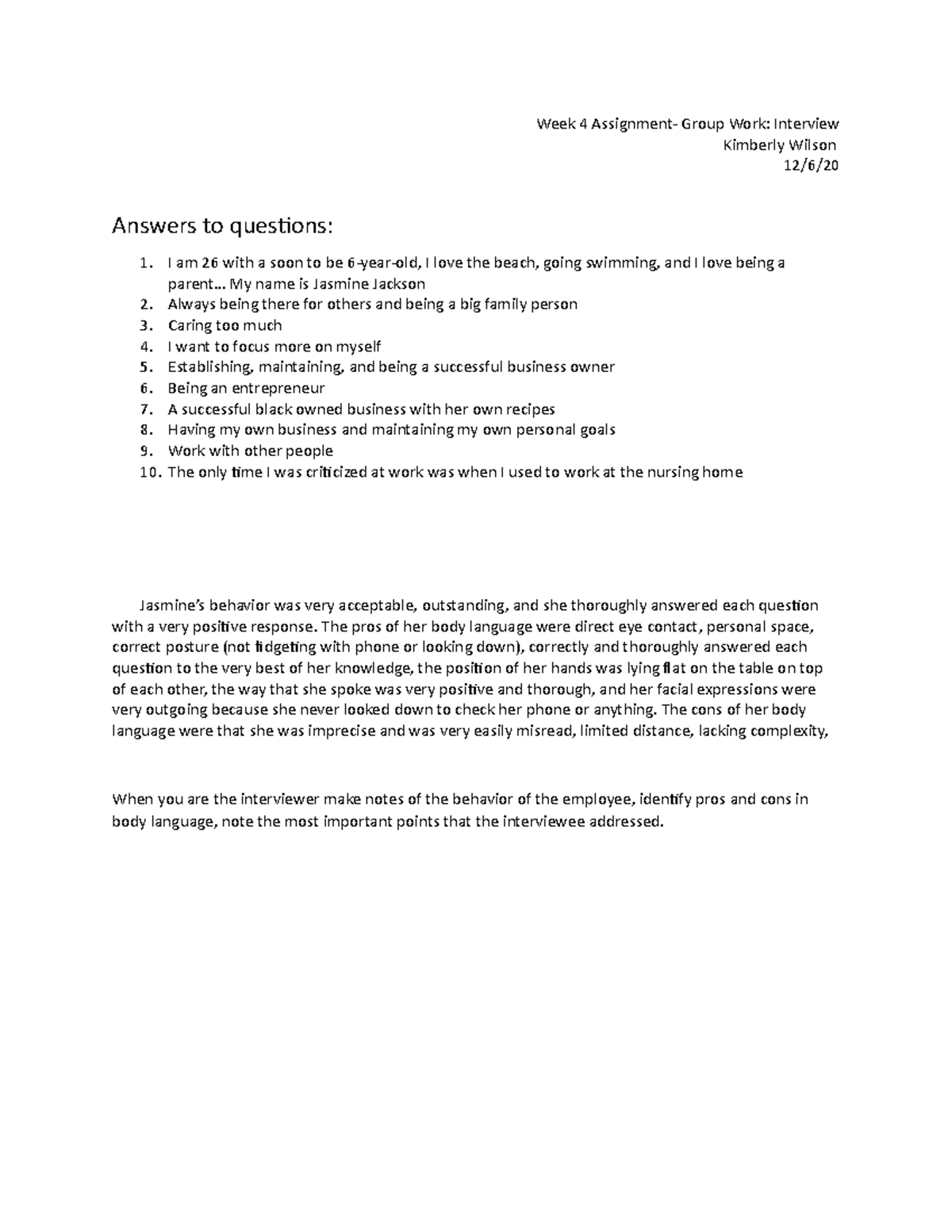 CMN 315 Week4 Interview Wilson - Week 4 Assignment- Group Work ...