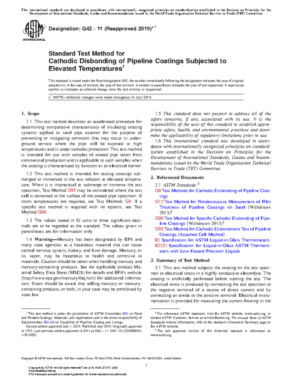 ASTM G42-11(2019 )e1 - NORMA DE CONTINUIDAD DE PELICULA - Designation ...