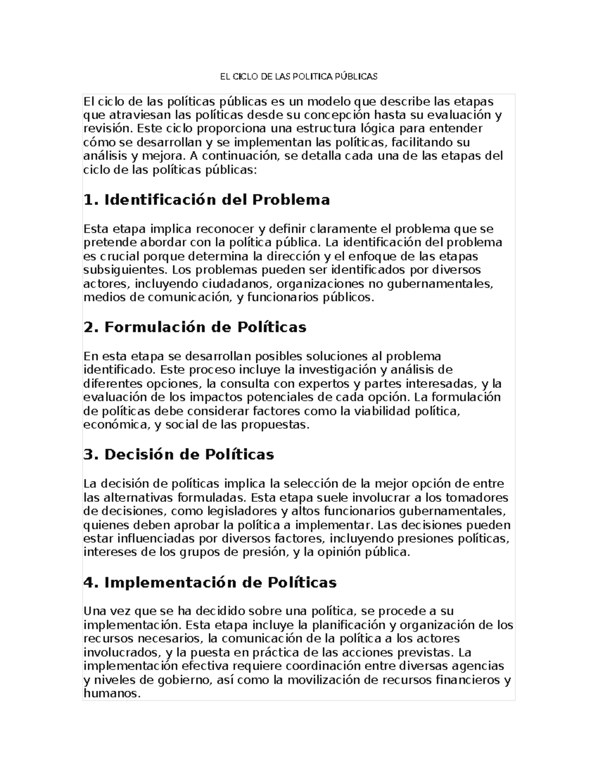 EL Ciclo DE LAS Politica Públicas - EL CICLO DE LAS POLITICA PÚBLICAS ...