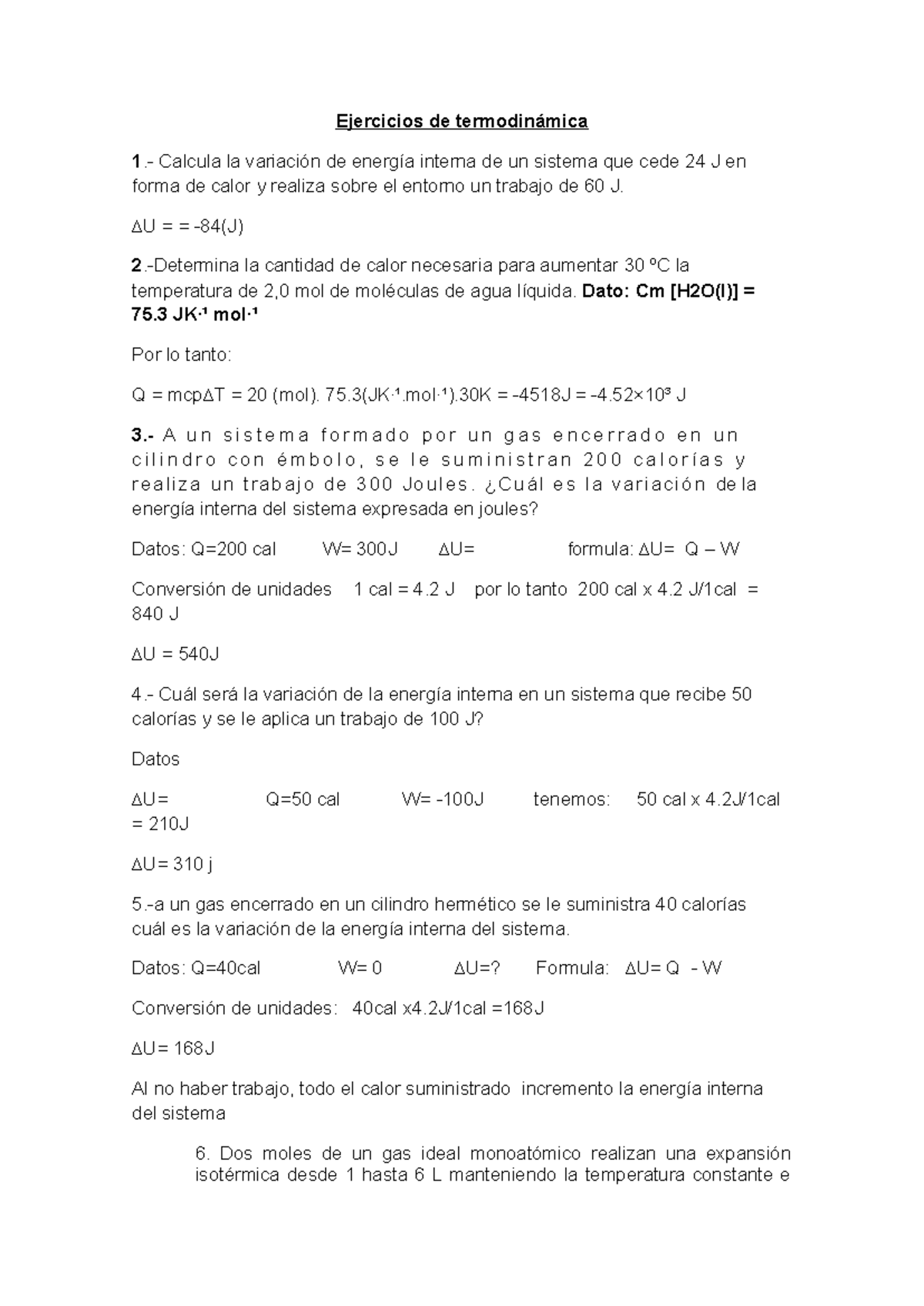 Ejercicio - Ejericicios - Ejercicios de termodinámica 1 .- Calcula la ...