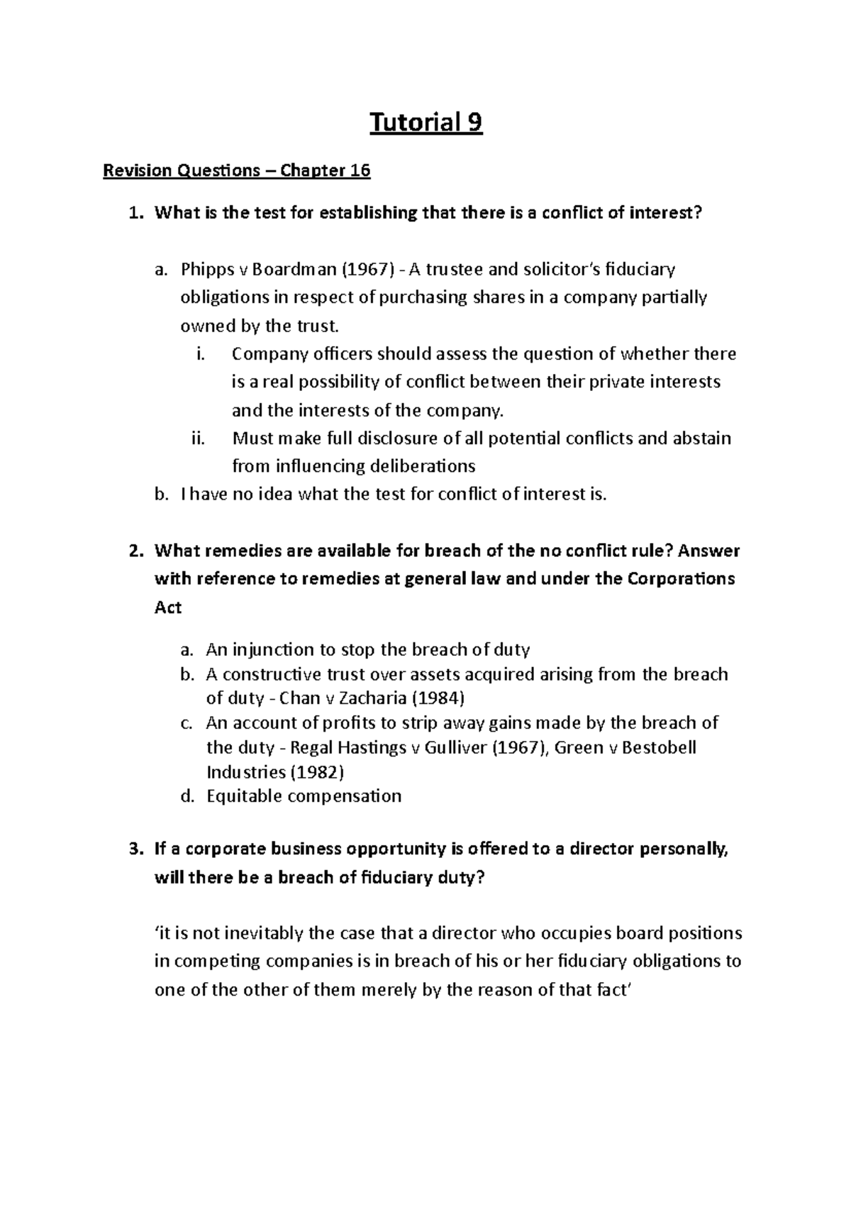 Tutorial 9 done - CLASS WORK - Tutorial 9 Revision Questions – Chapter ...