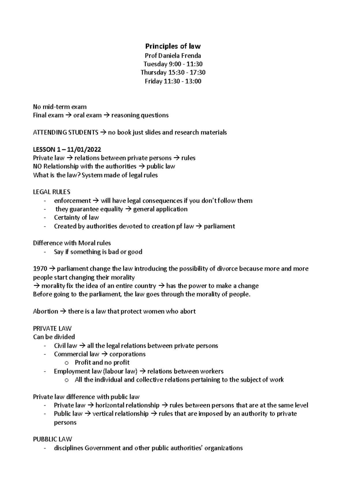 principle of law - lecture notes - Principles of law Prof Daniela ...